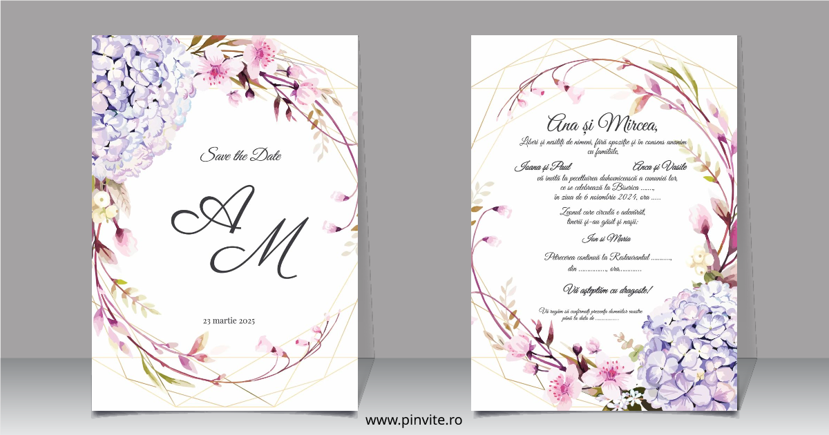 Personalizează Invitatii Online Nunta 'Hydrangea Harmony' | Pinvite